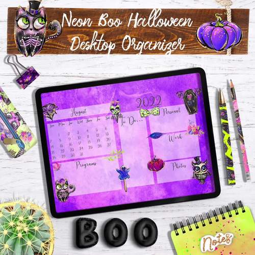 Neon Boo Halloween Desktop Organizer by Teach Elite | TPT