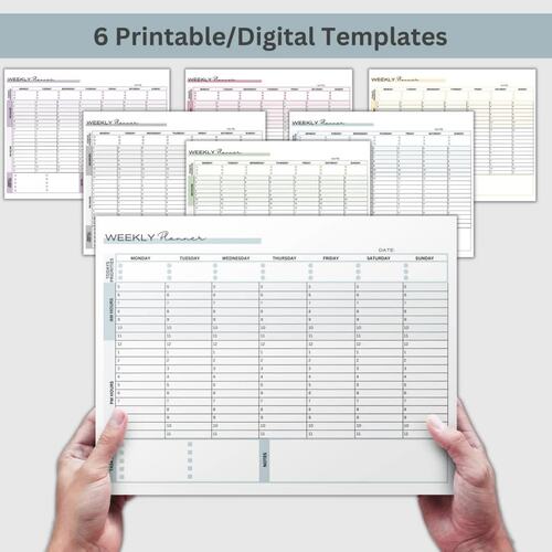 Weekly Hourly Planner Fillable PDF, Weekly Printable Schedule | TPT