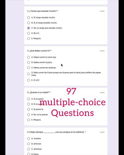 Spanish 2 Midterm Exam Autocorrecting Google Forms and Printable
