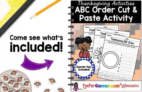 Thanksgiving Activities - ABC Order Cut and Paste Activity | November ...
