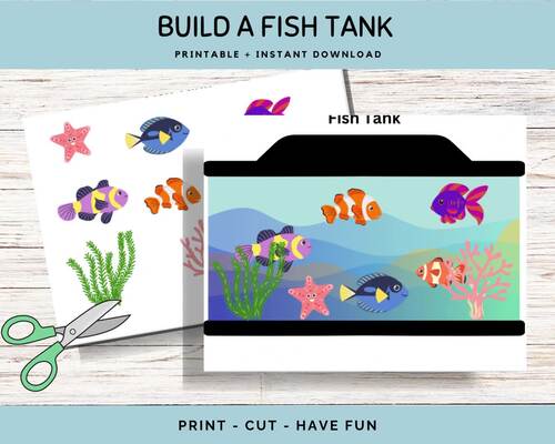 Build Your Own Fish Tank Printable, Kid's Summer Activity, Preschool Craft