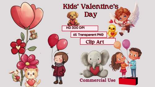 65 Kids' Valentine's Day Clip art - HD 300 DPI by My Language Place