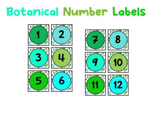 Printable Botanical Number Labels, Classroom Calendar Labels, Editable
