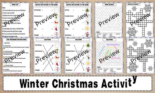 Winter & Christmas Activity Pack | Crossword • Word Search • Matching ...