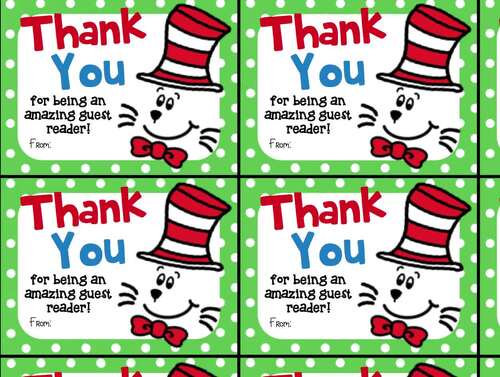 Cat in the Hat Guest Reader Appreciation Gift Tag (Read Across America ...