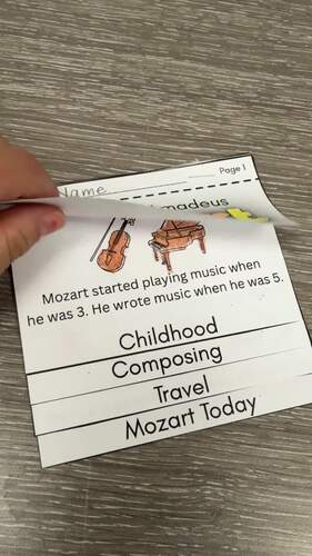 Mozart Layered Flip Book | No Prep Sub Plan | Coloring Activity | TPT