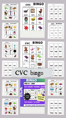 CVC Bingo. Brain break and fun activity to review CVC words practice