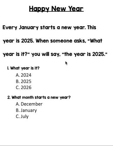 New Year, 2025, Reading Comprehension, Special Education by All About SPED