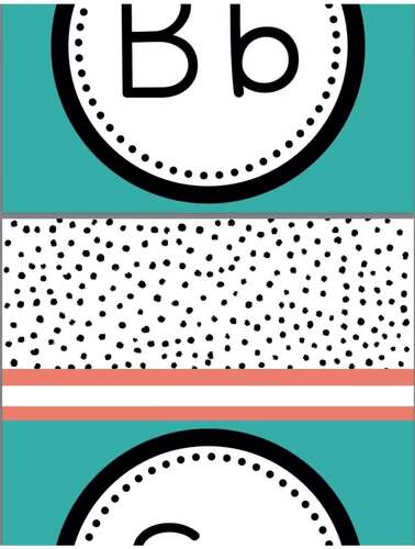 Modern & Trendy Theme Classroom Decor Set - stripes, dots, coral, & teal