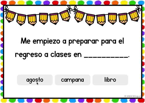 Back to School Sentences in SPANISH | Boom Cards by MM Bilingual