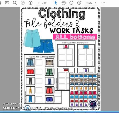 Clothing Independent Work Binder: Bottoms by Teach Love Autism | TPT