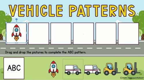 Vehicle Patterns Drag and Drop | AB, ABC, AAB, ABB, AABB (Google Slides)