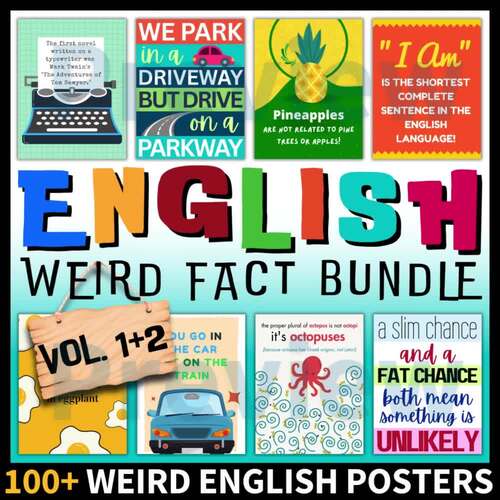 Weird English Fun Fact Poster Bundle Classroom Decor Bulletin Board ...