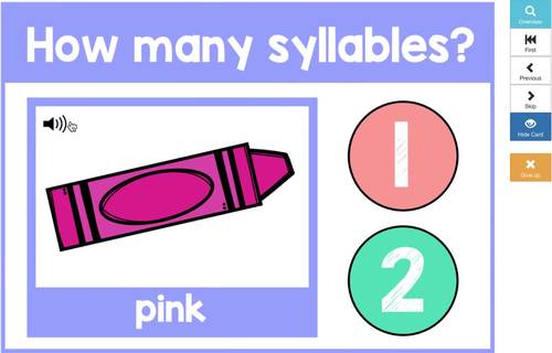 Counting Syllables Boom Cards with 1 or 2 Syllables | TPT