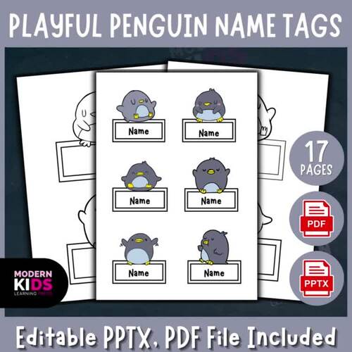 Playful Penguin Name Tags - Editable PPTX, PDF by ModernKids LearningPress
