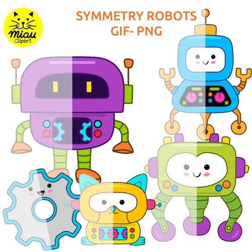 Symmetry Robots Clipart | Half Fractions | Mirror images | Geometry ...