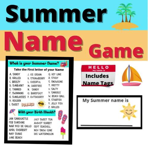 Summer Name Game Activity Class Resource Fun Friday No Prep End of School