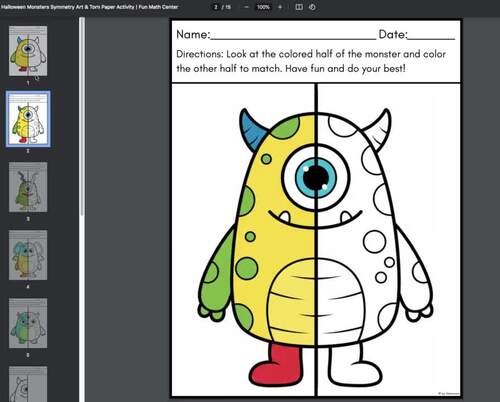 Halloween Monsters Symmetry Math and Art & Torn Paper Activity | Fun ...