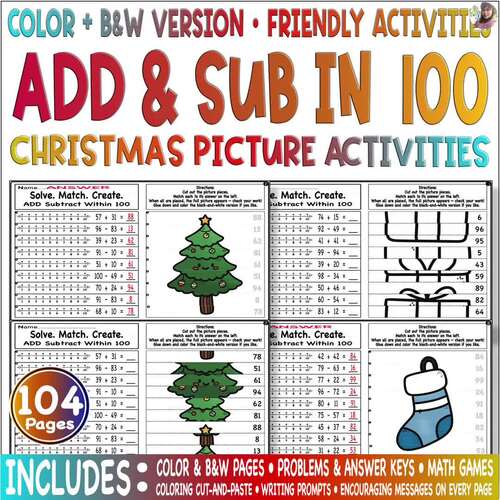 Christmas | Add & Sub within 100, Number Line with regrouping, Solve ...