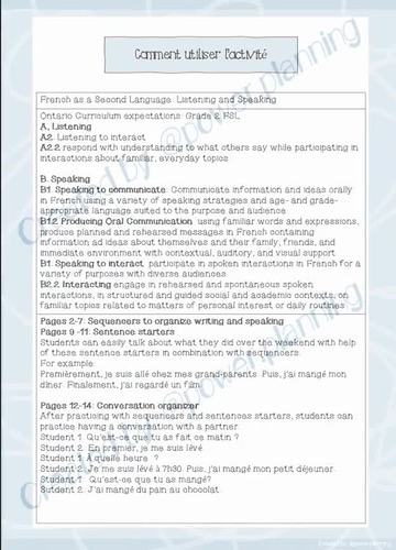 Oral Recount: Morning Routine FRENCH by Power Planning | TPT