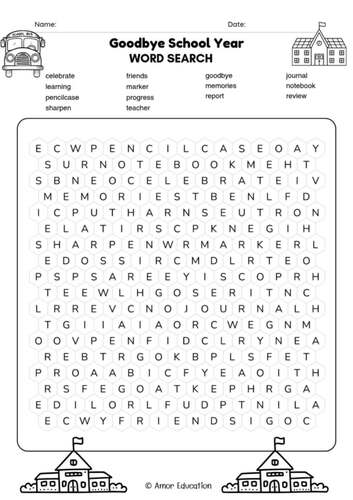 End of Year Activitie | Word Search Puzzles | for 3rd–5th Grade