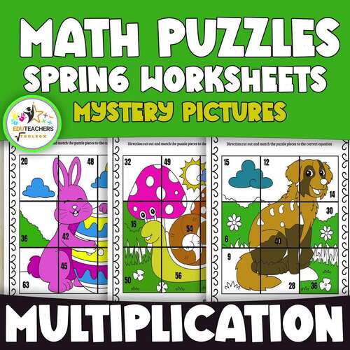 Spring Multiplication Math Puzzles-Worksheets NoPrep-Mystery Picture ...