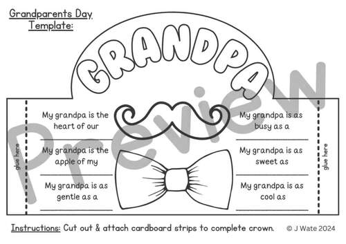 Grandparents Day & Special Persons Day Crafts Crown Activity Worksheets