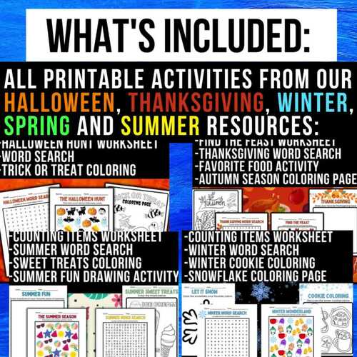 Sub Plan Activities Bundle → Year Round No Prep / Printable Worksheets