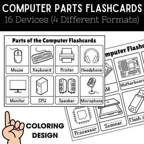 Parts of the Computer 16 Flashcards | 4 Formats | Color - Trace - Write ...