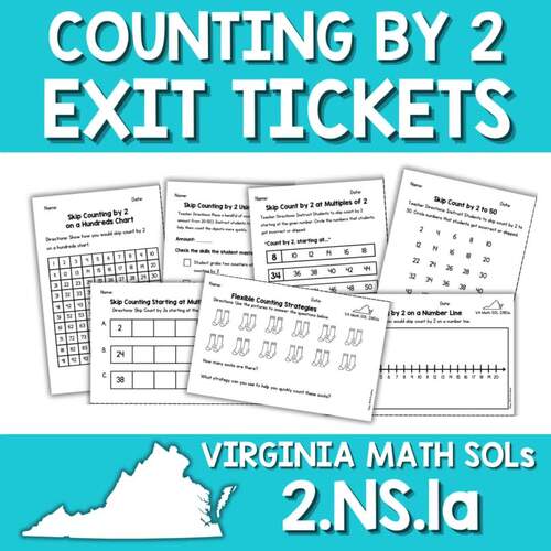 Skip Counting by 2 Virginia 2nd Grade 2023 Math SOL VA 2.NS.1a Exit Tickets