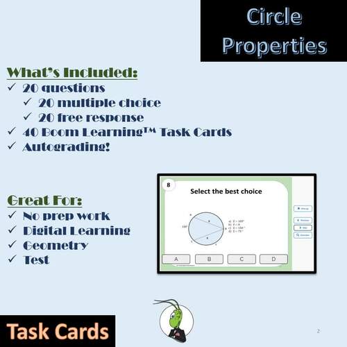 Circle Properties Test Quiz Problems Boom Task Cards for Geometry