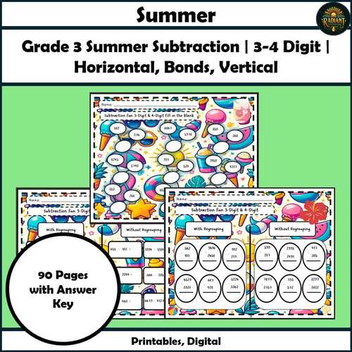 Grade 3 Summer Subtraction Math 3 4 Digit Regroup No Regroup Number Bond