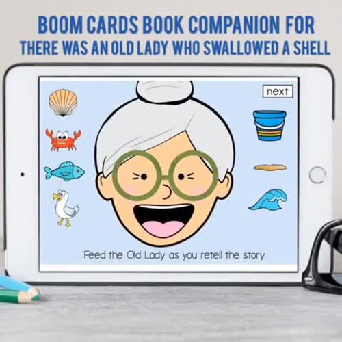 There Was an Old Lady Who Swallowed a Shell Book Companion | Boom Cards