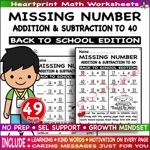 Back to school | missing number worksheets | addition and subtraction ...