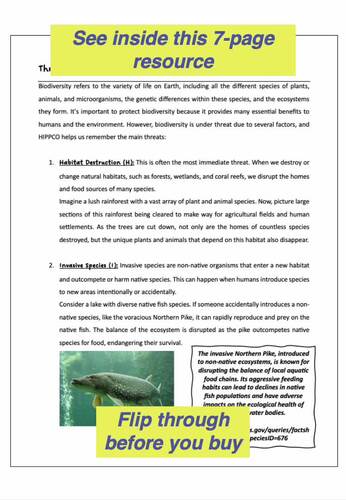 Threats to Biodiversity (HIPPCO) – Ready-to-Use Worksheet + Answer Key ...