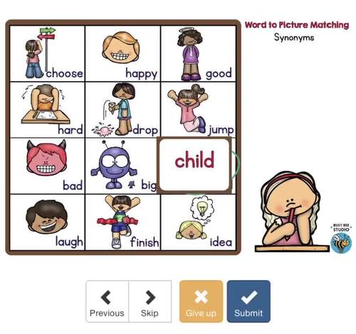 1ST GRADE SYNONYMS MATCHING GAME ELA BOOM CARDS ESL VOCABULARY ...