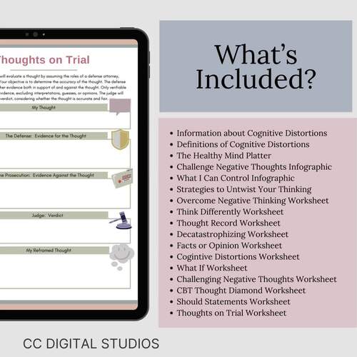 Cognitive Distortion CBT Worksheets, Trauma Therapy Worksheets | TPT