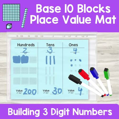 3 Digit Base Ten Blocks Place Value Mat | 2nd Grade Dry Erase Graphic ...