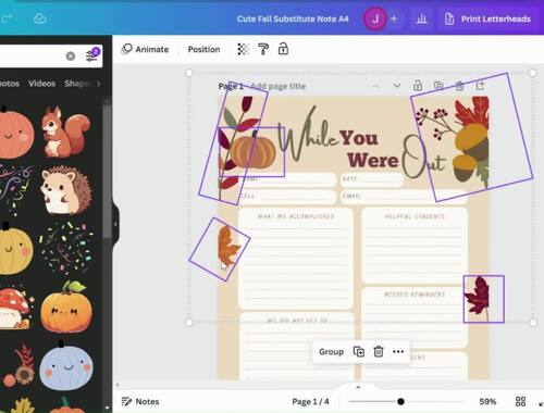 Fall Editable Substitute Teacher Note | Cute Autumn | Substitute Report