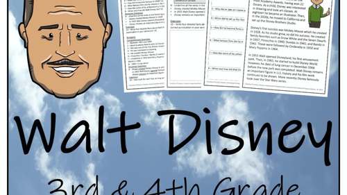 Walt Disney Close Reading Comprehension Activity | 3rd Grade & 4th Grade