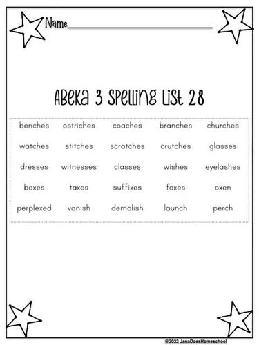 Abeka Spelling & Poetry 3 List 28 - Spelling Practice - Add 'es' for ...