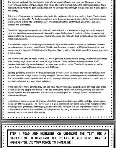 Hydroelectric Dams Renewable Energy Informational Essay Guided Writing ...