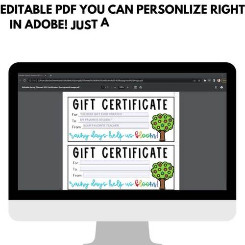 Customizable Gift Certificates | Spring Theme by Thriving Teacher Inc