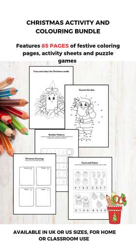 Christmas Coloring Pages and Puzzle Games Bundle, Festive Activity ...