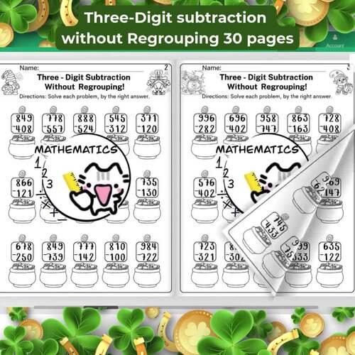 Three-Digit Subtraction Without Regrouping|St. Patrick’s Day Math by SKLW