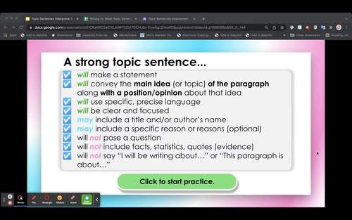Writing Topic Sentences Activity BUNDLE Lesson, Practice, & Quiz Assessment