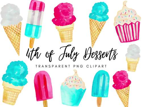 Watercolor 4th of July Desserts Clipart - Transparent Independence Day ...