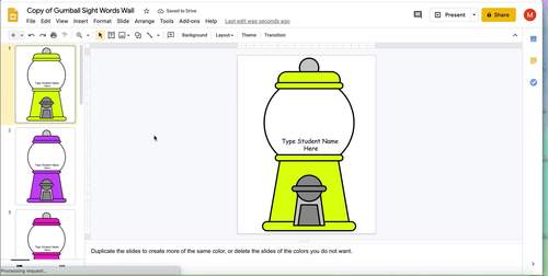 Fry Sight Word List Gumball Machine Digital and Printable Incentive Data