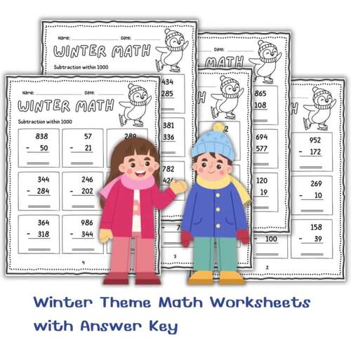 Winter Subtraction Within 1000 Worksheets | 50 Practice Pages + 50 ...