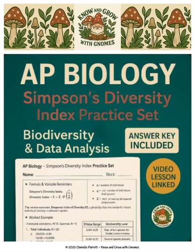 AP Biology Simpson’s Diversity Index Calculation Practice Set + Answer Key